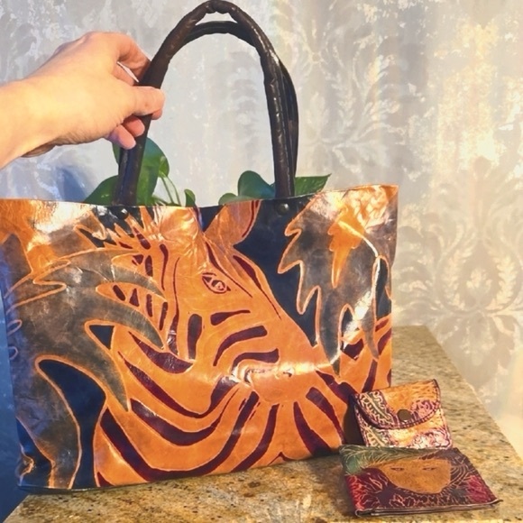 Bags | Vintage Handcrafted Zebra Print Leather Tote Bag | Poshmark